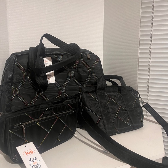 lug | Bags | Lug Travel Bag Set Black And Neon Stitched Aviator Tote ...